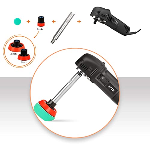 SPTA Mini Polishing Machine Buffer Rotary Polisher Auto Detailing Superpolish with 27Pcs Detail Polishing Pad Mix Size Kit Buffing Pad and 75mm,100mm,140mm M14 Thread Extension Shaft