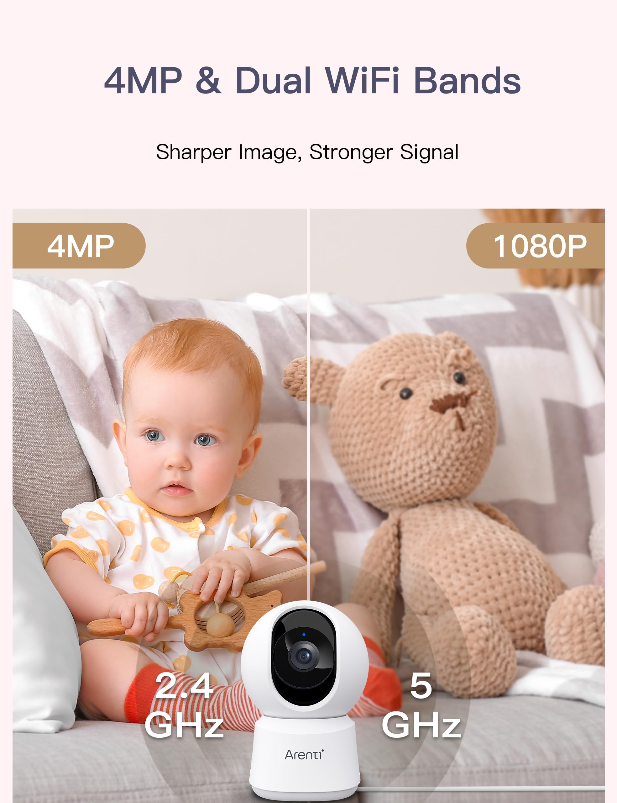 ARETI 5ghz WiFi Security Camera Indoor, 4MP Plug-in Pet Dog Camera with Phone App, Baby Home Cam 2.4G/5G Dual-Band, AI Motion Detection, Auto Tracking, 2-Way Talk, Night Vision, Works with Alexa 2PC