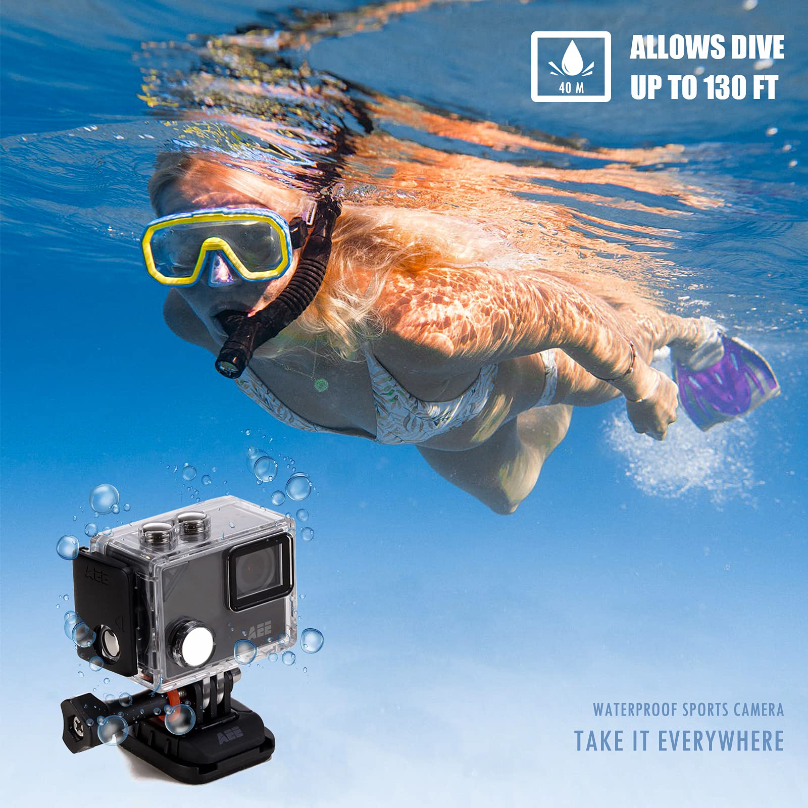 AEE Silver 4K WiFi Sports Action Camera, Ultra HD 133 Feet Waterproof DV Camcorder with Touch Screen, 16MP Image Resolution, 140 Degree Wide Angle Lens with 4X Digital Zoom