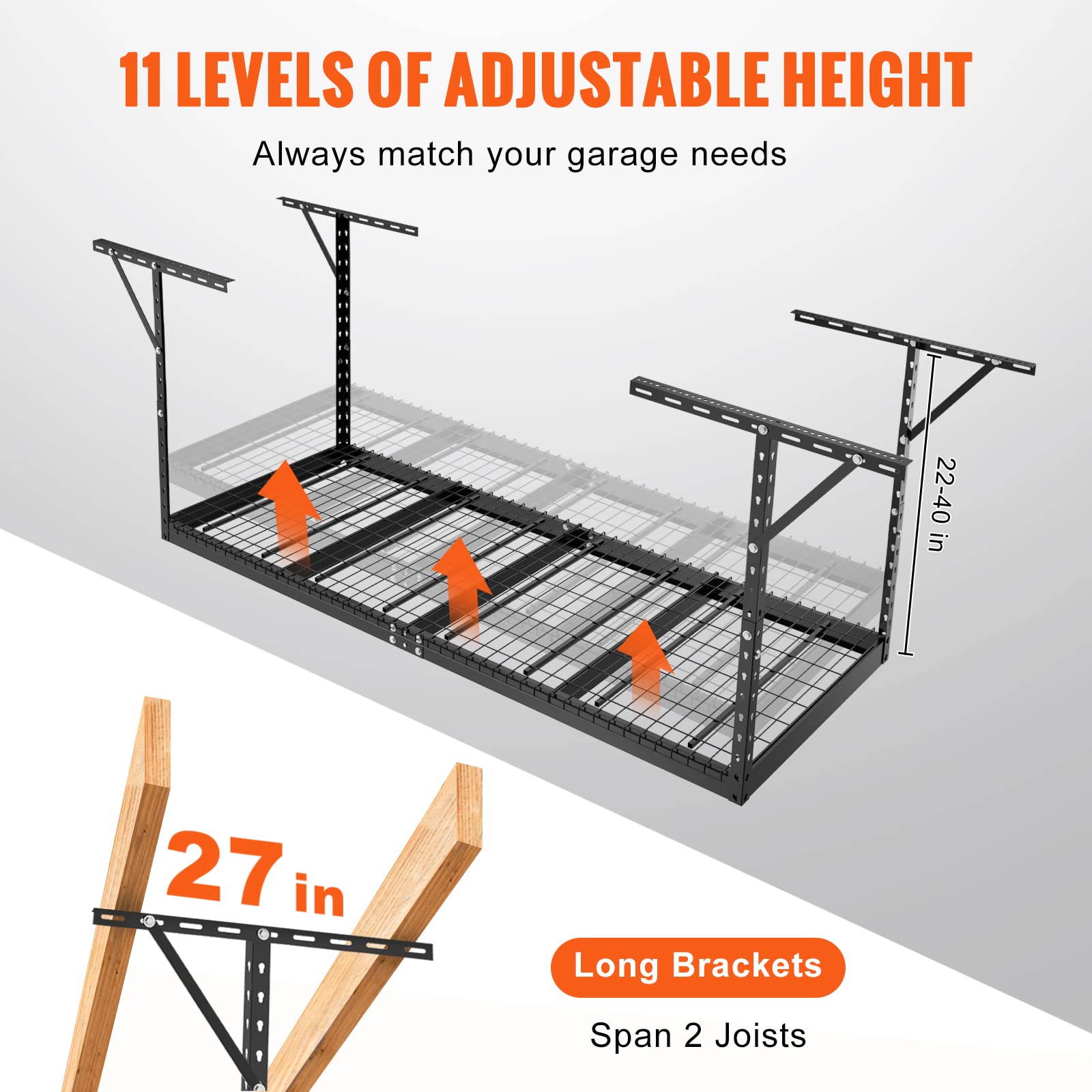 BestEquip 4x8 Overhead Garage Storage Rack, Adjustable Garage Storage Organization Systerm, Heavy Duty Metal Garage Ceiling Storage Racks, 600lbs Load Capacity, 22''-40"