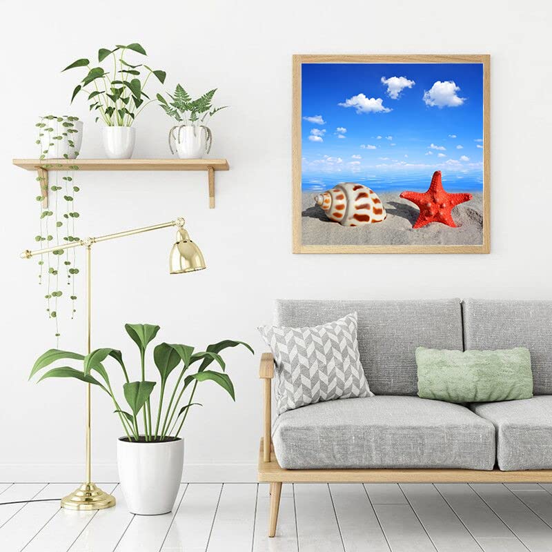 AEFPOYMXU 5D Crystal Diamond Painting Kits 4 Pack for Adults Beginner Paint by Number Canvas DIY Full Drill Beach Seashells Diamond Dots Art Crafts Kit for Wall Hanging Home Room Decor Gift