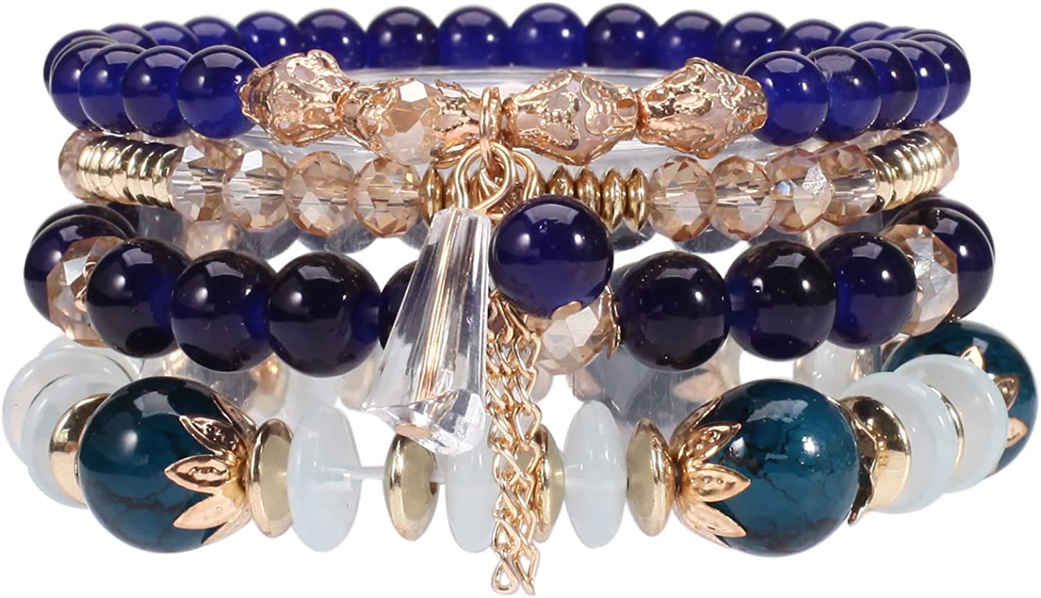 8 Packs Beaded Bracelet Bohe Multilayer Chain Tassel Stackable Charm Stretch Statement Bracelet Set