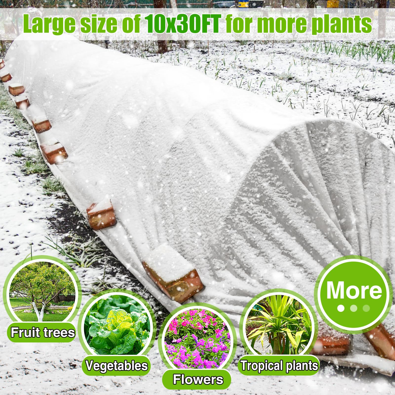 Alphatool Plant Covers Freeze Protection- 10 ft x 30 ft Breathable Non-Woven Fabric Frost Proof Floating Row Cover Durable 1.0oz/yd² Thick Plant Blankets for Winter Outdoor Garden