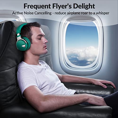 Silensys E7 Active Noise Cancelling Headphones Bluetooth Headphones with Microphone Deep Bass Wireless Headphones Over Ear, Comfortable Protein Earpads, 30 Hours Playtime for Travel/Work, Green