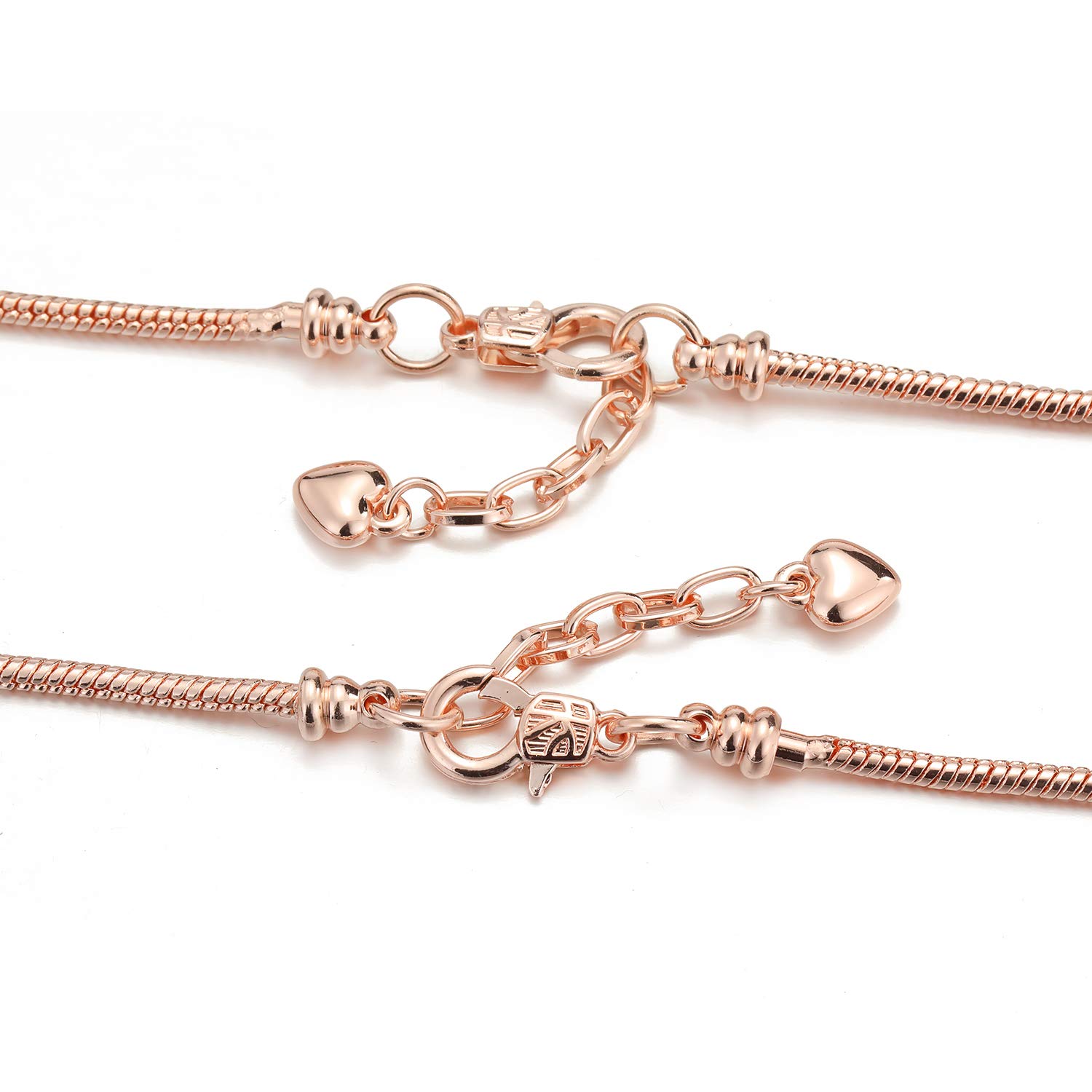 Ameene 5pcs Rose Gold Snake Chain Charm Bracelet with Lobster Clasp Beads for Women Girls… (7.9)