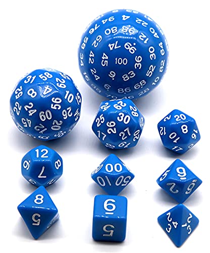 HS DICE D100 D60 D30 D20 D12 D10 D8 D4 Polyhedral Dice Set for Dungeon and Dragons MTG RPG D&D (Blue)