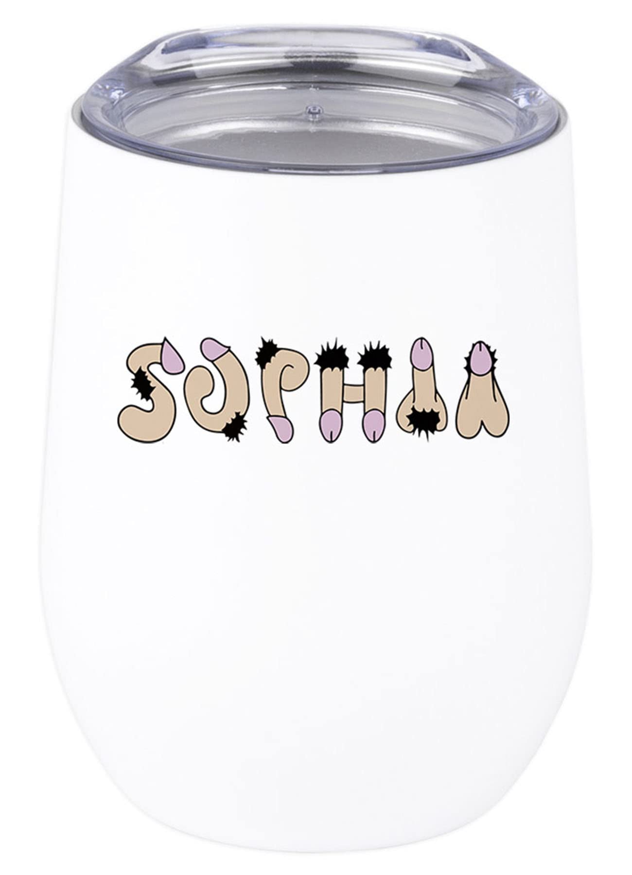 Andaz Press Funny Personalized Penis Wine Tumbler with Lid, 12oz Stemless Stainless Steel Insulated Custom Penis Tumbler for Women Bestie Mom Bride Bridesmaids Bachelorette Birthday Gift, 1-Pack