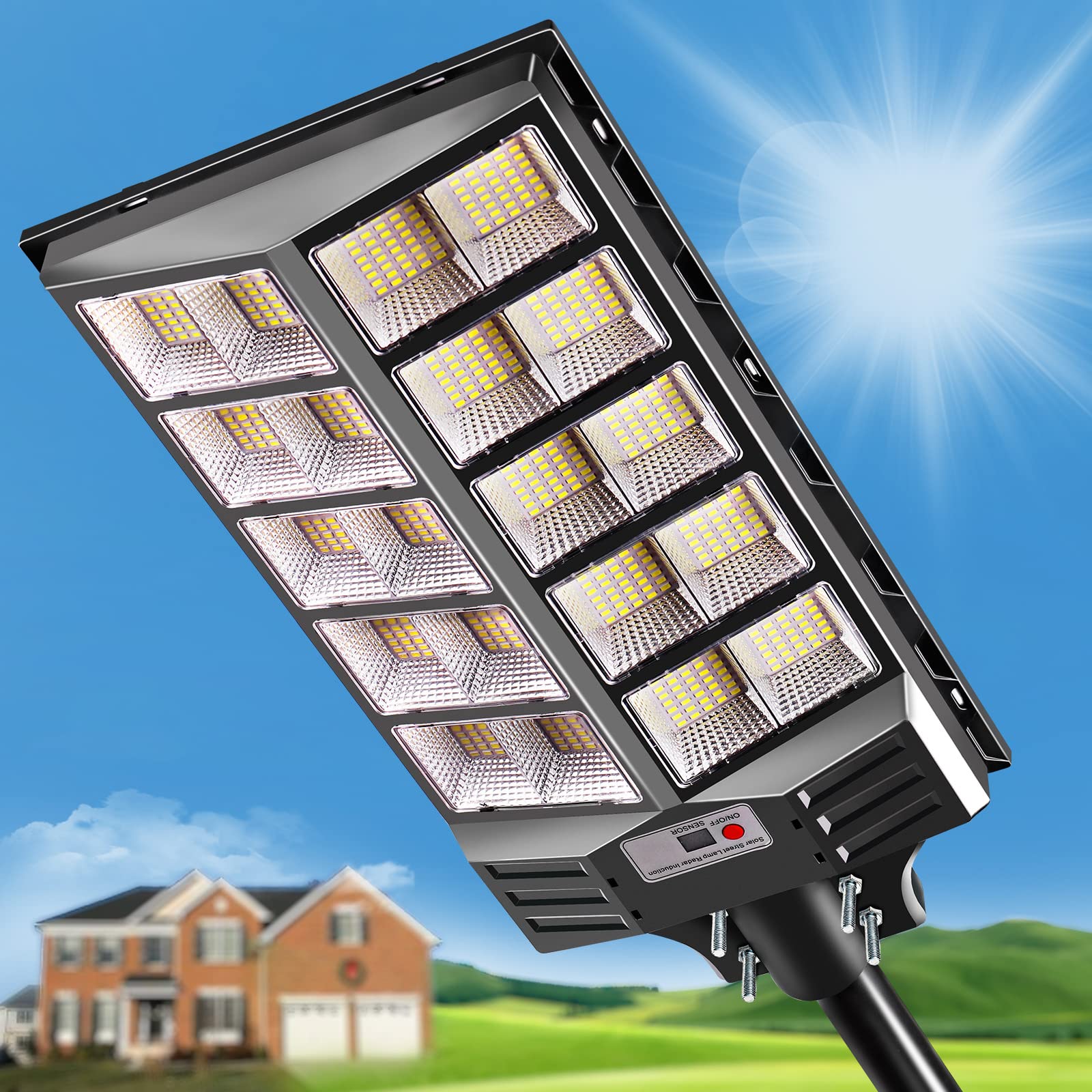 Baiston Solar Street Lights Outdoor: Dusk to Dawn Solar Parking Lot Lights with 3 Modes Motion Sensor Remote Control, 6000K 700 Leds Commercial Solar Lights for Outside, Backyard, Garage, Barn, Garden