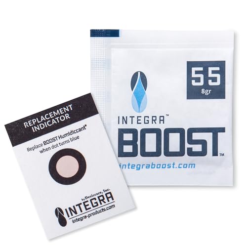 Integra Boost - 55% RH Level - 8 Gram Size - Two-Way Humidity Control Pack Incl. Replacement Indicator Cards - Food Storage & Herbs Preserver Moisture Balancer, Protects 1 OZ (Pack of 20)