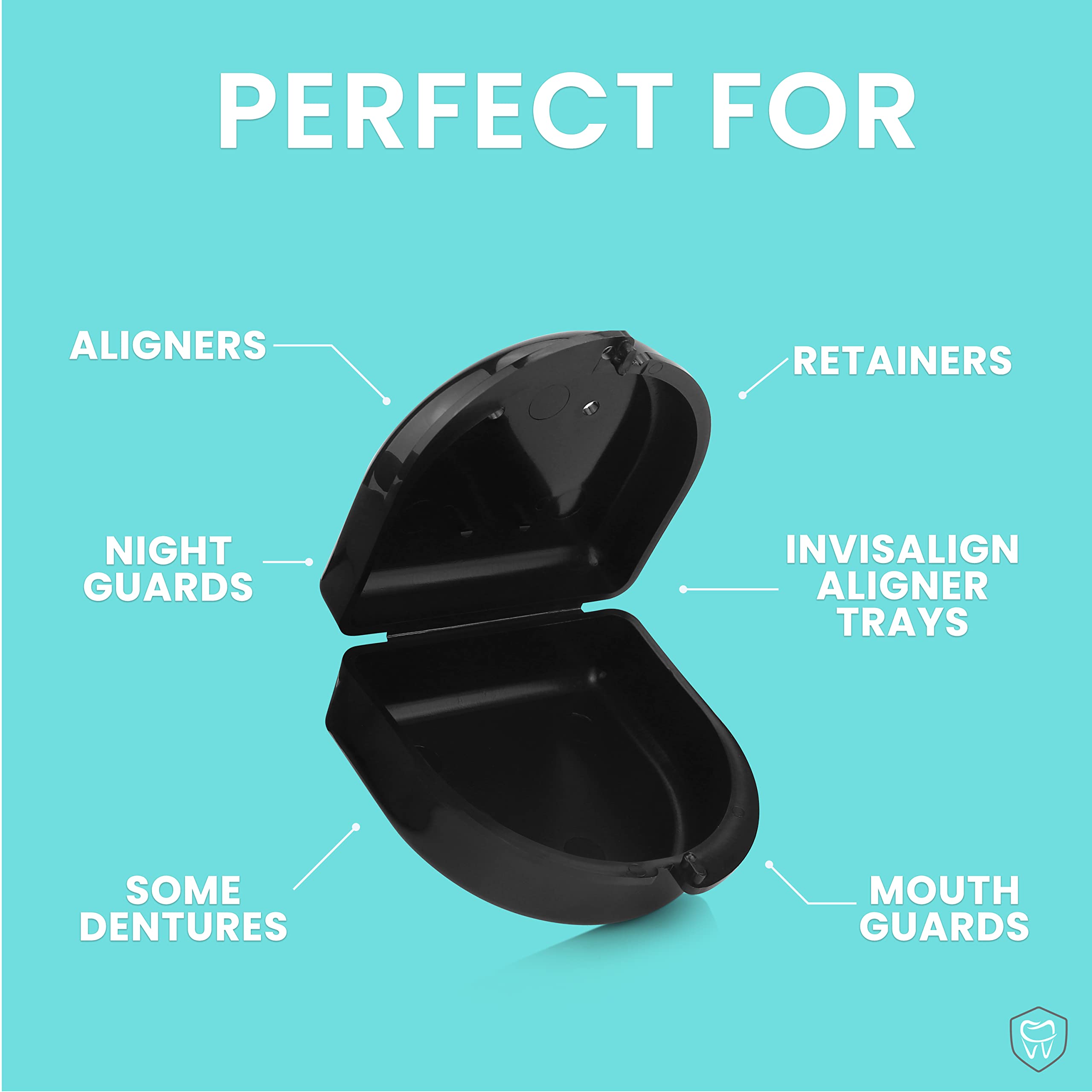 FRESH KNIGHT Retainer Case (2 Pack). Retainer Case with Vent Holes. Perfect for Denture, Mouth Guard, Aligner. (Black)
