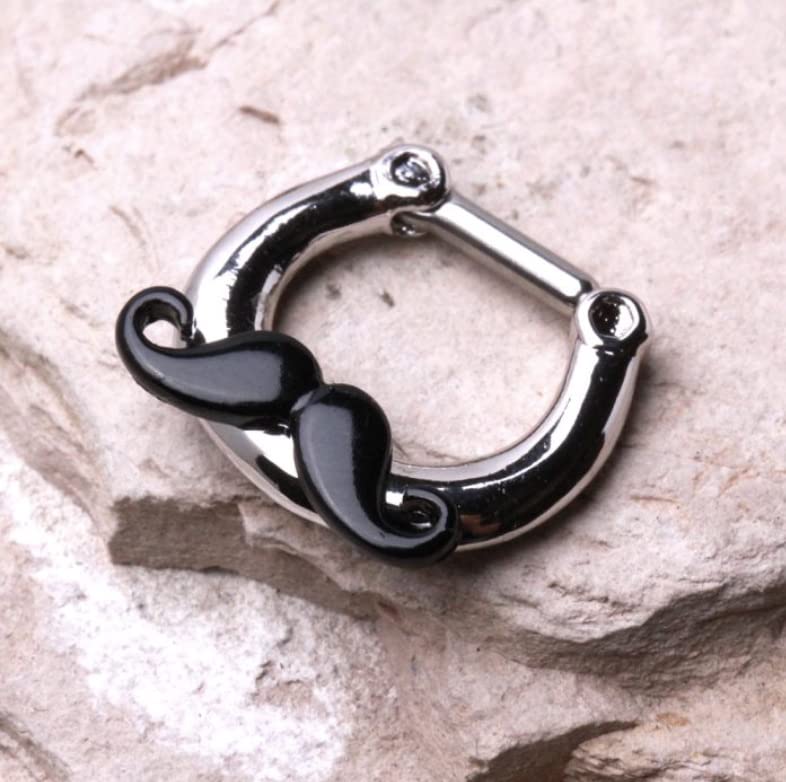 Amelia Fashion Mustache Septum Clicker Ring 316L Surgical Steel (Choose Size) (16GA(1.2mm) L. 1/4"(6mm))