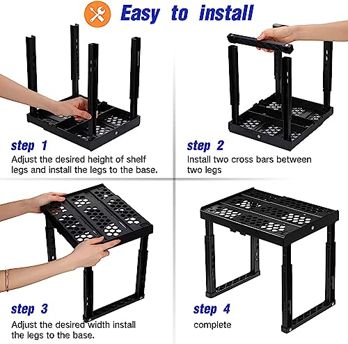 Piffny Locker Organizer Shelf, Adjustable Width and Height, Stackable, Ideal Locker Shelf for School, Office, Gym Lockers, or Even Kitchen Cabinets & Under Sink Organization (Black)