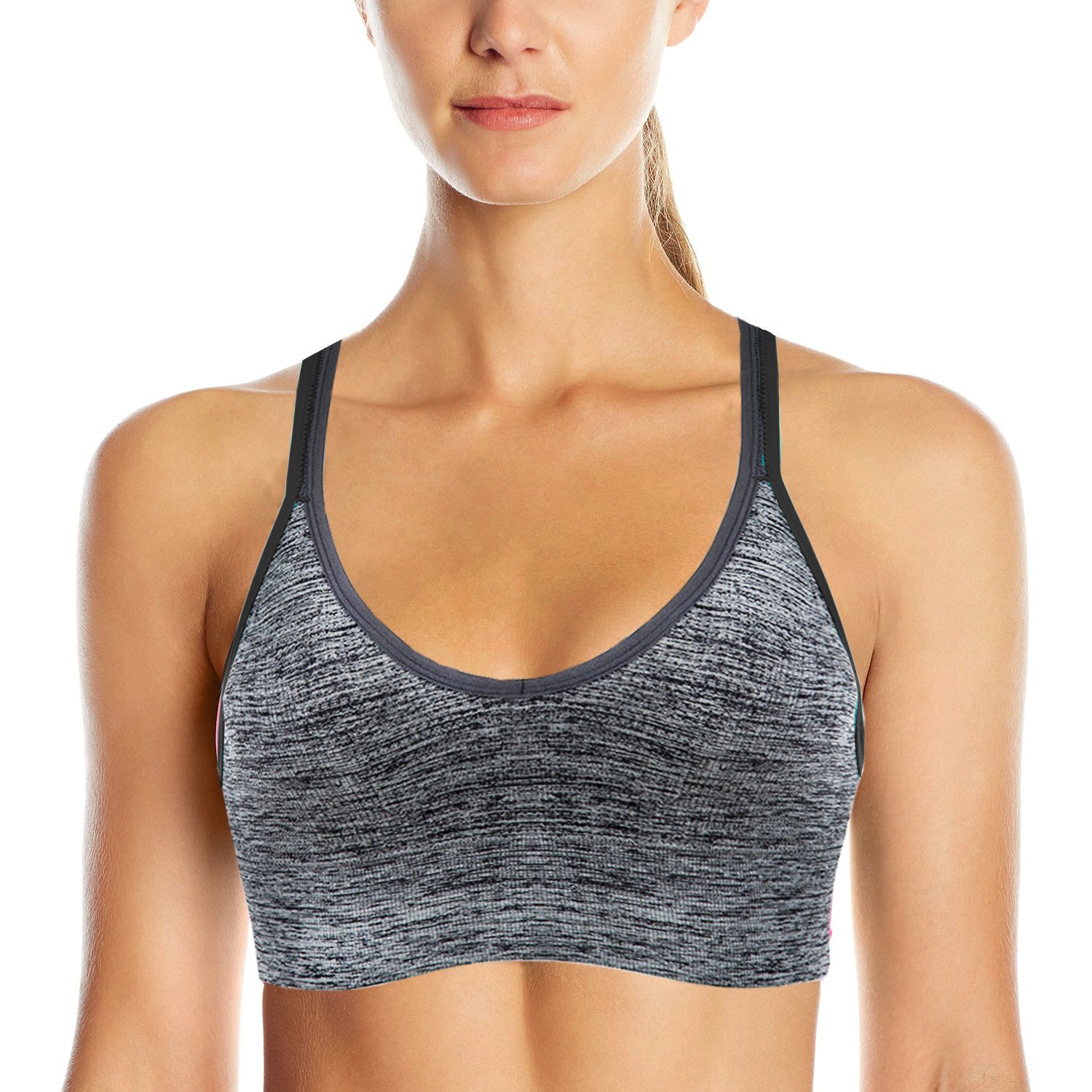 AKAMC Women's Removable Padded Sports Bras Medium Support Workout Yoga Bra 3 Pack,Large