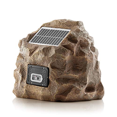 Alpine Corporation Waterproof Bluetooth Rock Speaker - Solar-Powered Outdoor Wireless Speaker for Patio, Pool, Deck, Garden - 50-Foot Range, Brown