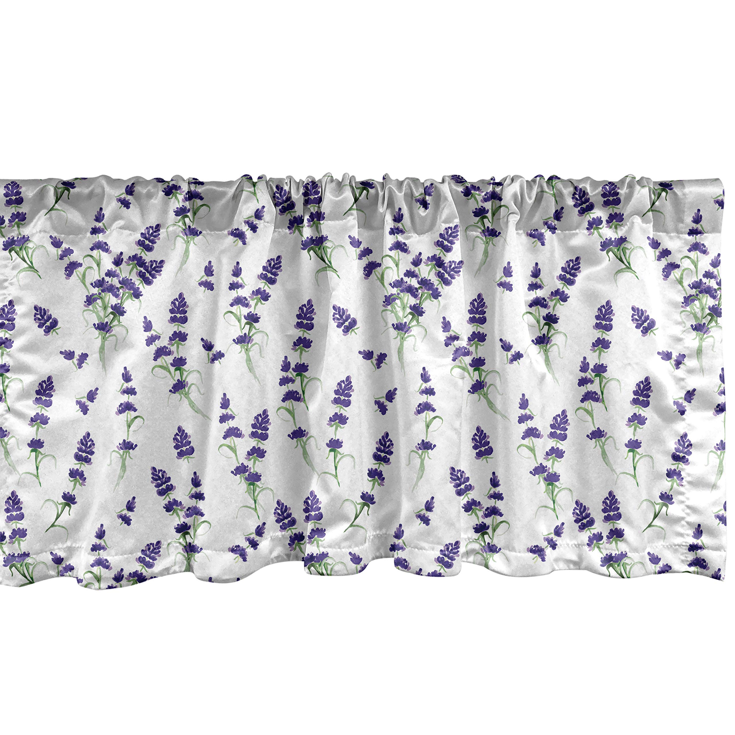 Ambesonne Botanical Window Valance, Romantic Watercolor Violet Lavender Bouquet on a Plain Backdrop, Curtain Valance for Kitchen Bedroom Decor with Rod Pocket, 54" X 12", Indigo Olive
