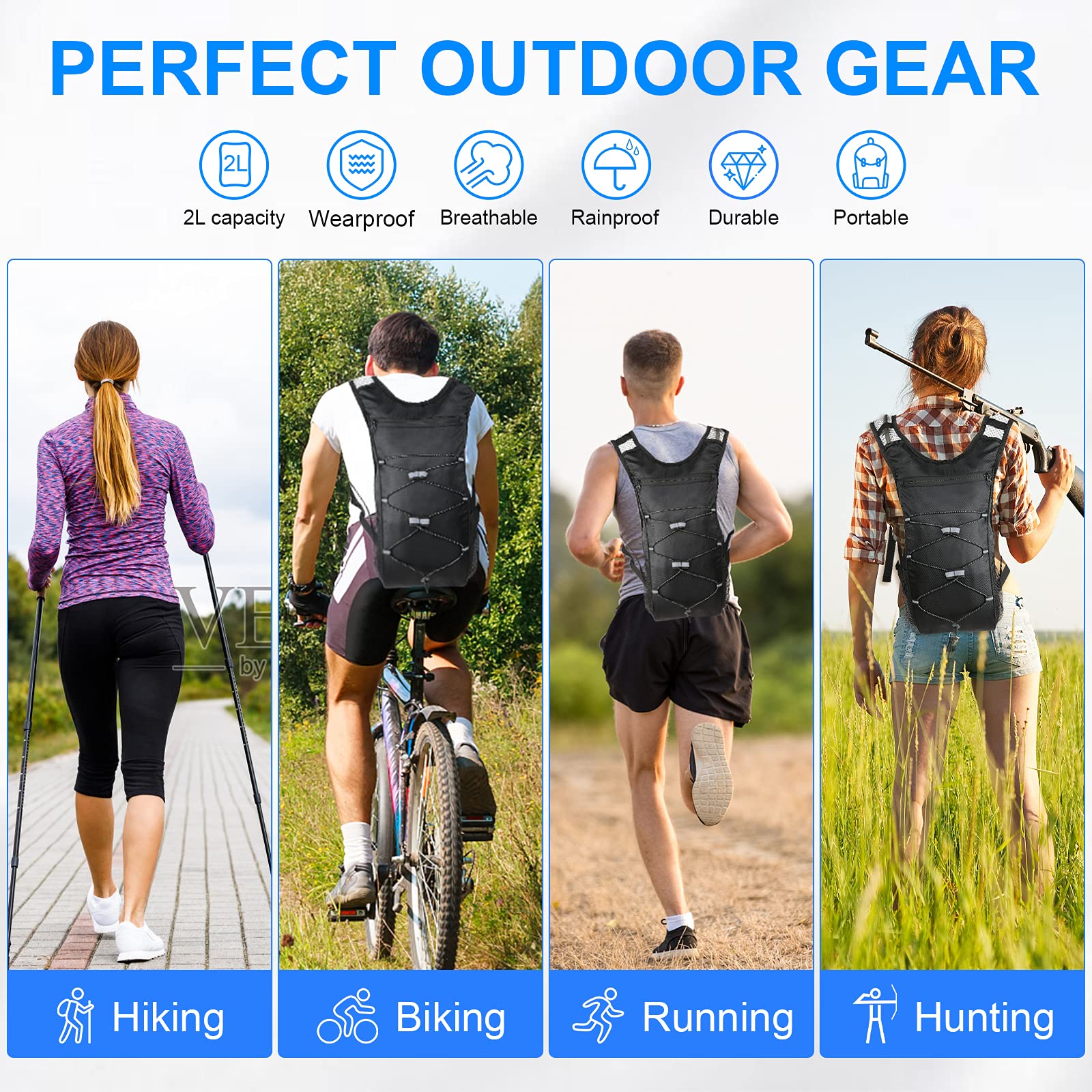 ArgoHome 1Pack Hydration Backpack with 2l Water Bladders Small Hiking Backpack for Women Men Kids Waterproof Lightweight Water Backpack for Hiking Running Cycling Climbing Camping Mountain Bike