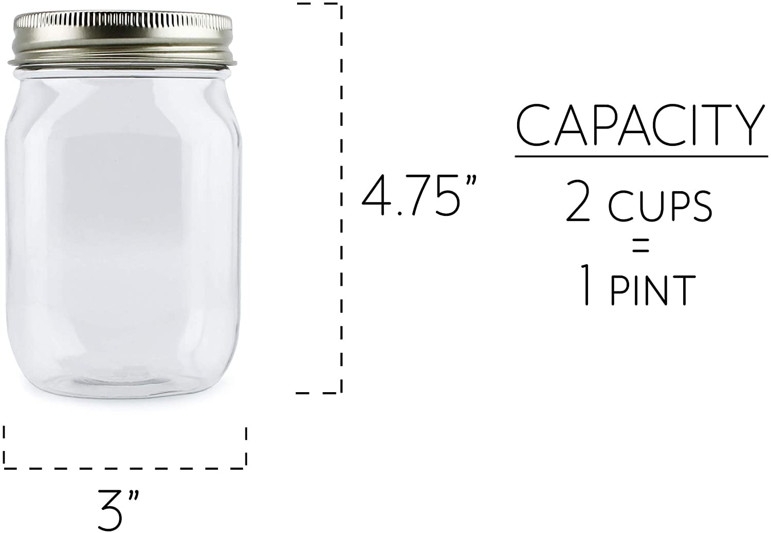 Cornucopia Brands Small Coin Bank Jars (4-Pack, Clear); 16oz Clear Plastic Mason Jar Coin Banks w/Gold Slotted Lids