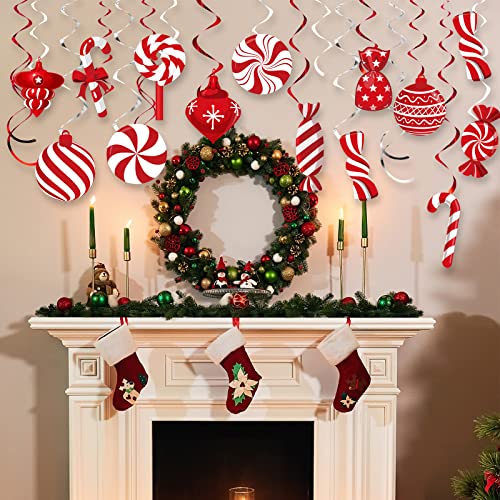 Christmas Peppermint Candy Hanging Decorations Christmas Candies Ceiling Hanging Swirls Xmas Party Ceiling Whirl Streamers For Home Winter Holiday Christmas Party Decor (Red White,Mixed Candy)
