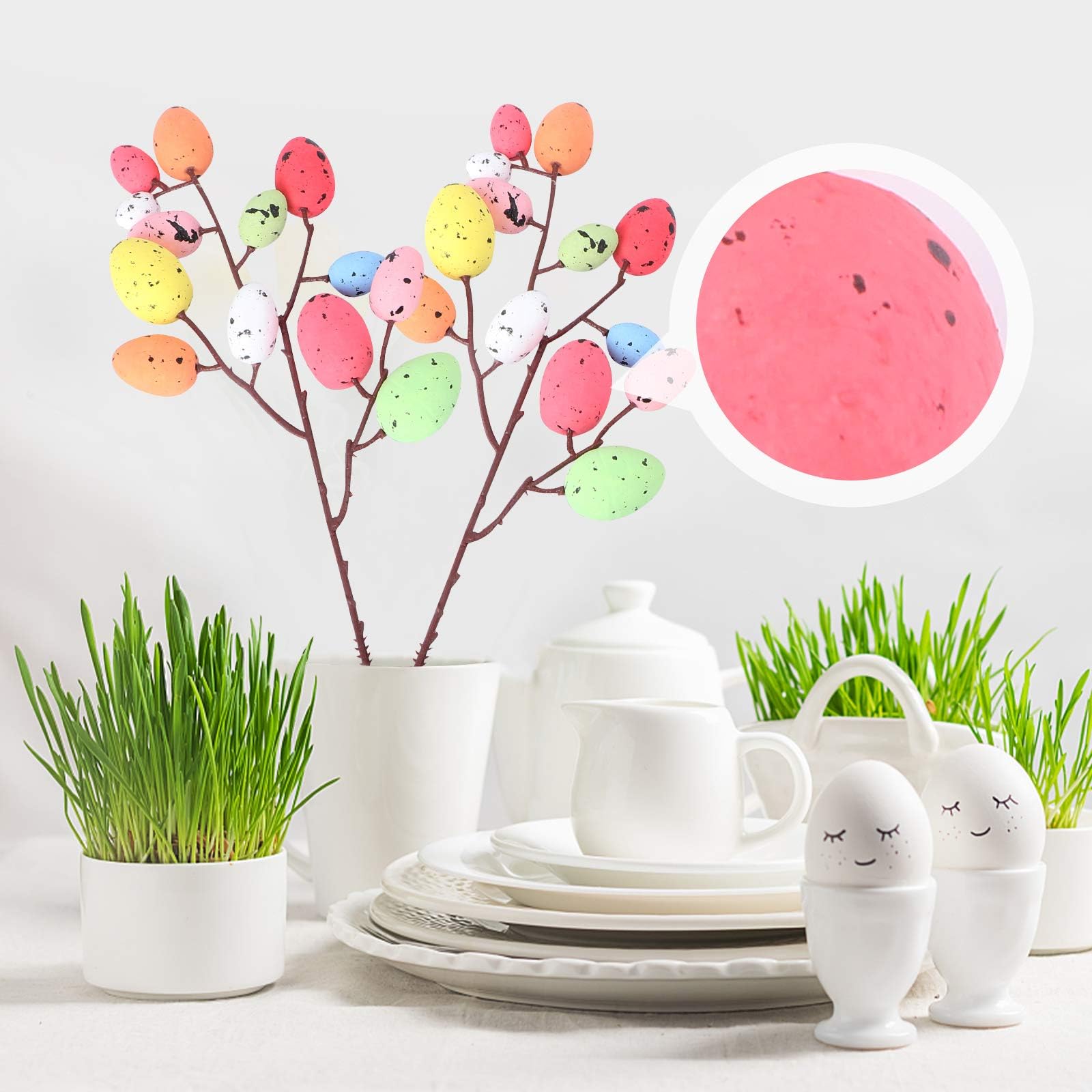 LUOZZY 8pcs Easter Egg Picks Artificial Easter Eggs Branches Flower Picks Fake Eggs Bouquet for Spring Easter Party Garden Yard Home Vase Decor