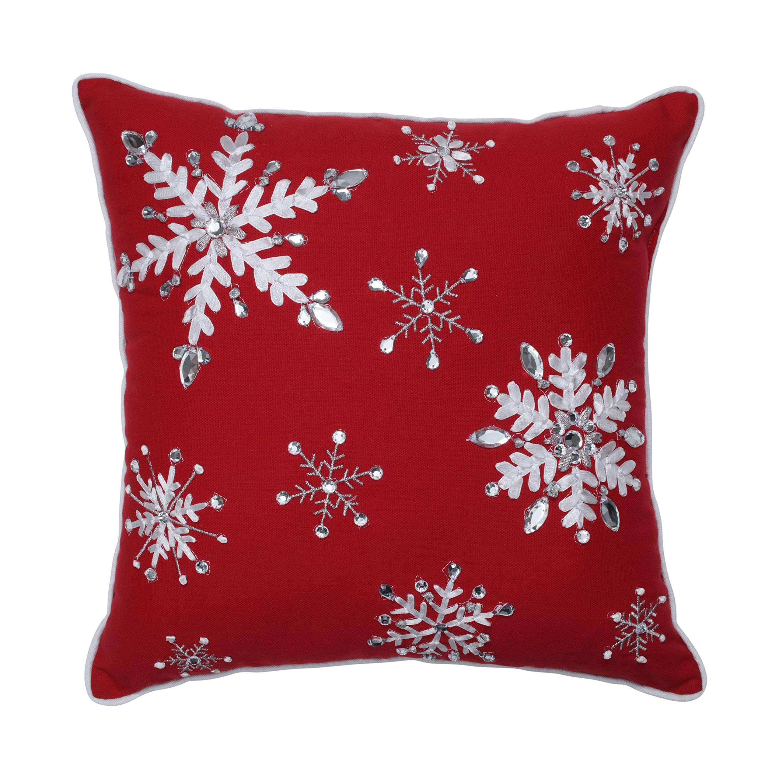 Pillow Perfect Jeweled Christmas Snowflake Decorative Throw Pillow, 1 Count (Pack of 1), Grey