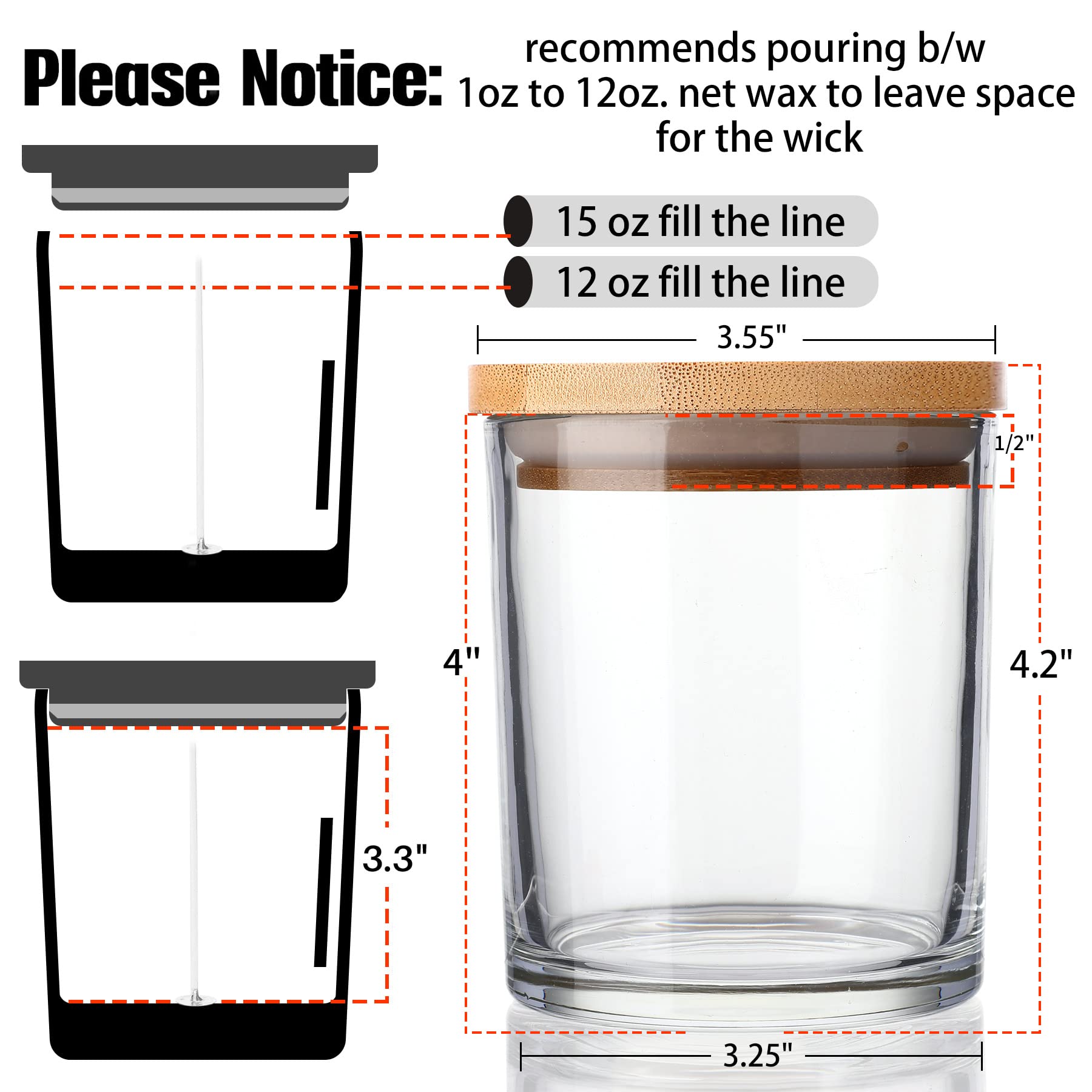Aminigram 12 Pack, 12 OZ Clear Candle Jars with Bamboo Lids, Empty Glass Candle Jars for Making Candles, Morden Kitchen Bathroom Small Things Container - Bonus 36 Sticky Labels