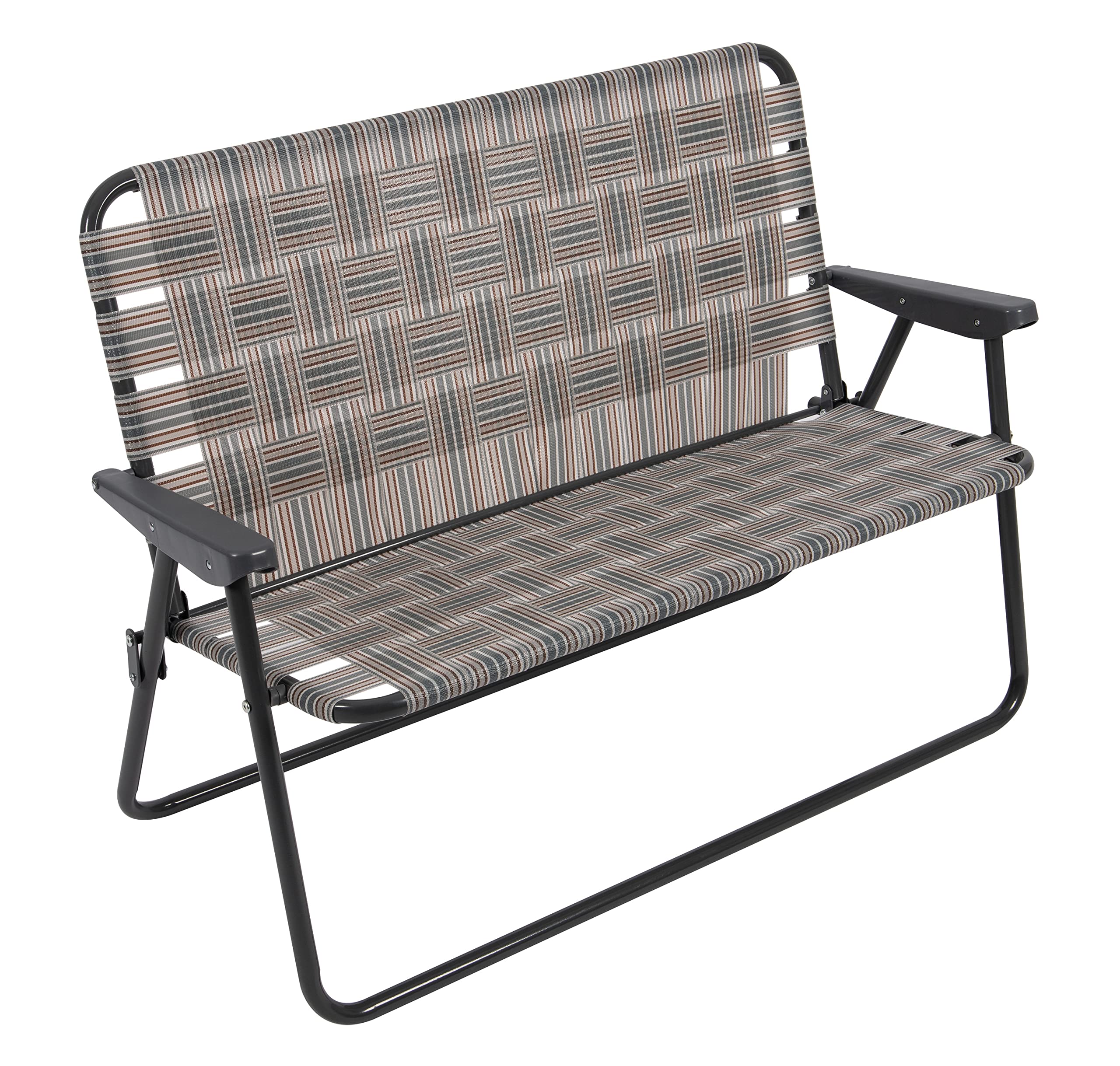 CAMP & GO High Seat Outdoor Double Wide Loveseat Web Folding Chair, Grey, 45.94" W x 22.63" D x 33.14" H