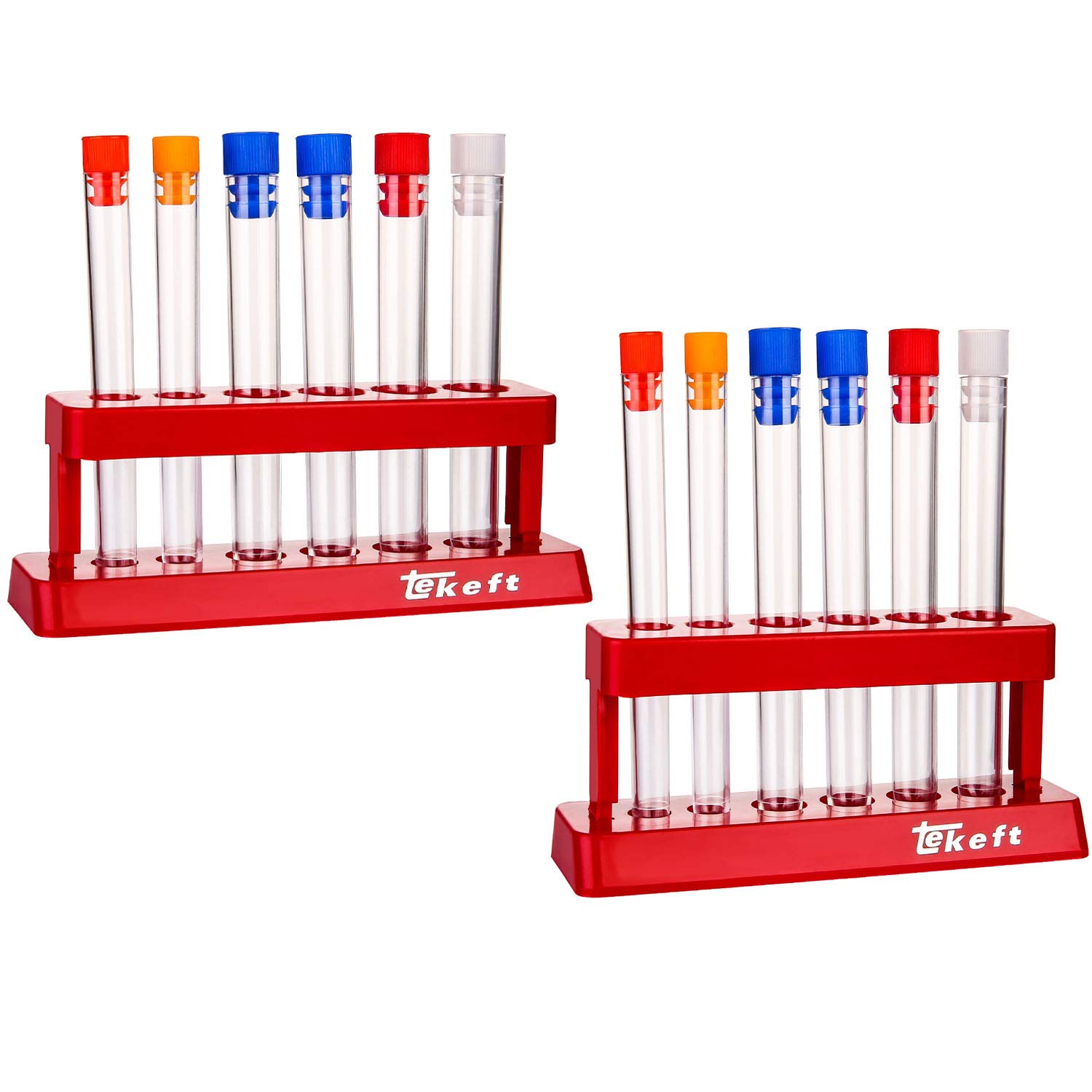 TEKEFT 2 Pack Plastic Test Tube Set with Caps and Rack Scientific Experiment Toys for Children
