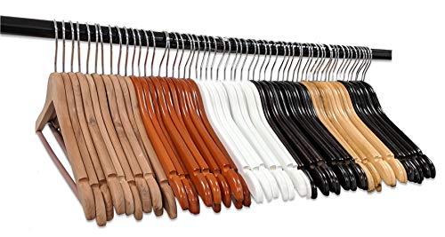 Pillowtex Wood Suit Clothes Closet Hanger w/Bar - Set of 50 White Hangers