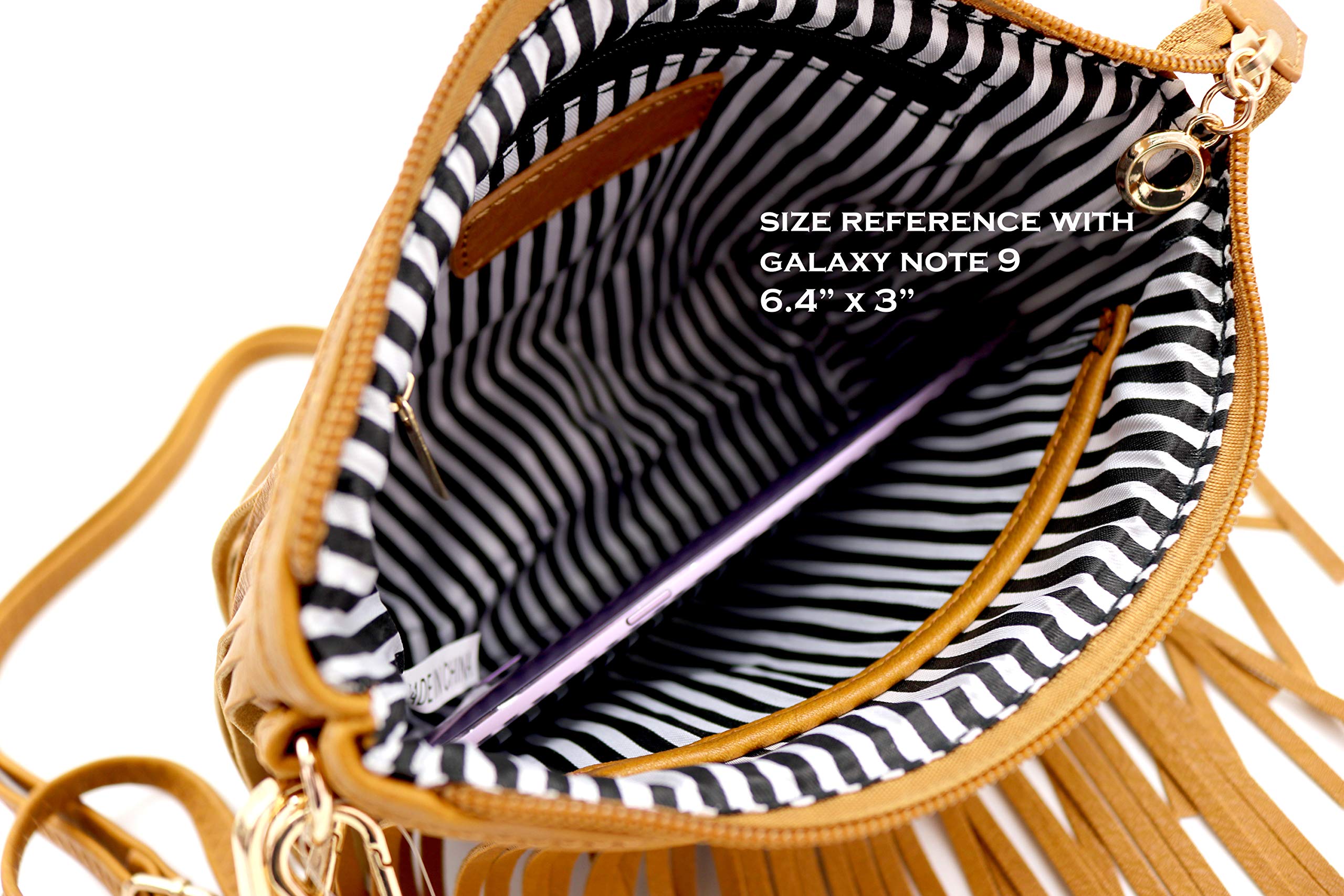 Front and Back Both Side Fringed Soft PU Leather Small Boho Crossbody Wristlet (ZBlack)