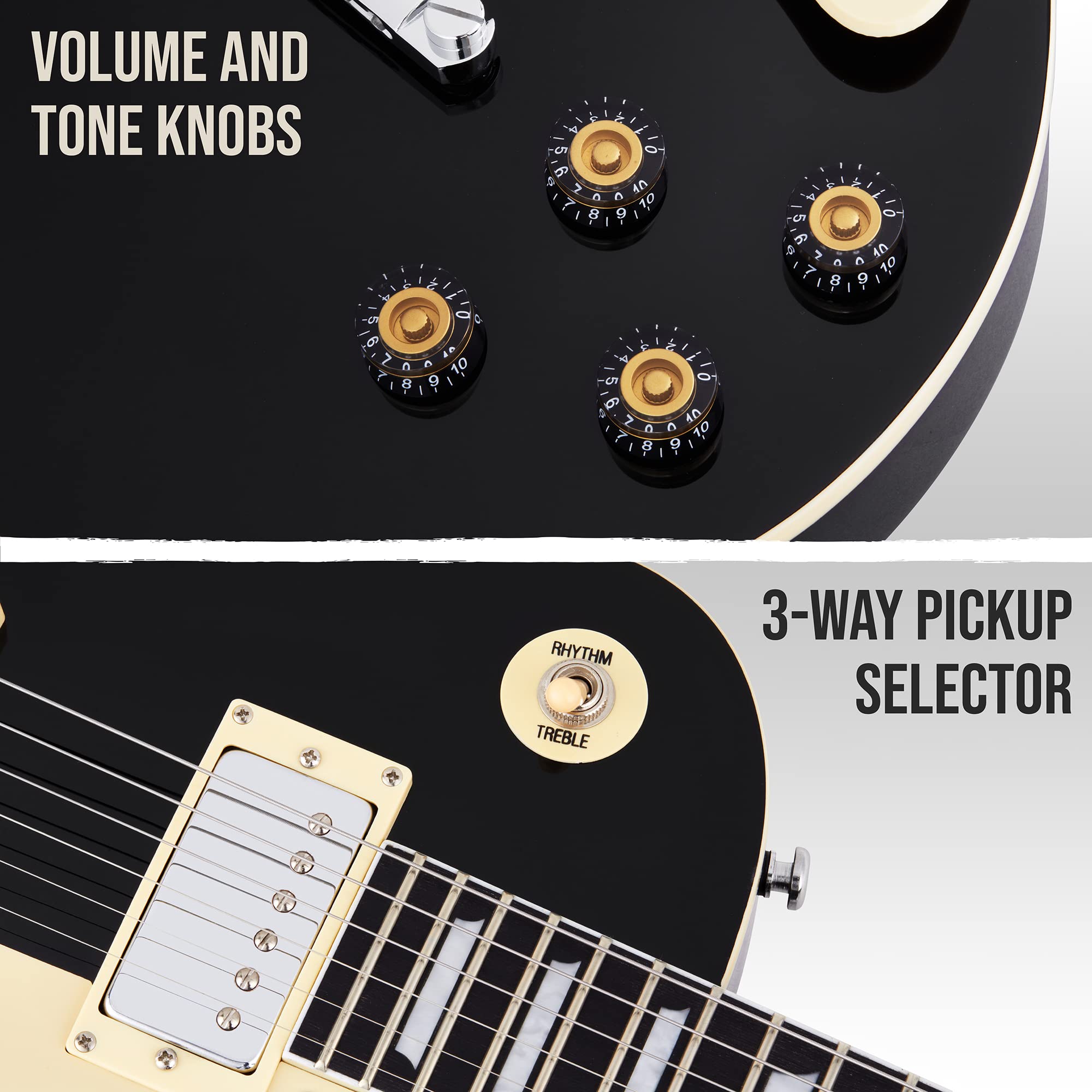 LyxPro 39” SB Series Electric Guitar, LP Style for Beginner, Intermediate & Pro Players Solid Body Guitar, Bonus 2-Pack of Picks, Mahogany Wood, Volume/Tone Controls, 3-Way Pickup - Black