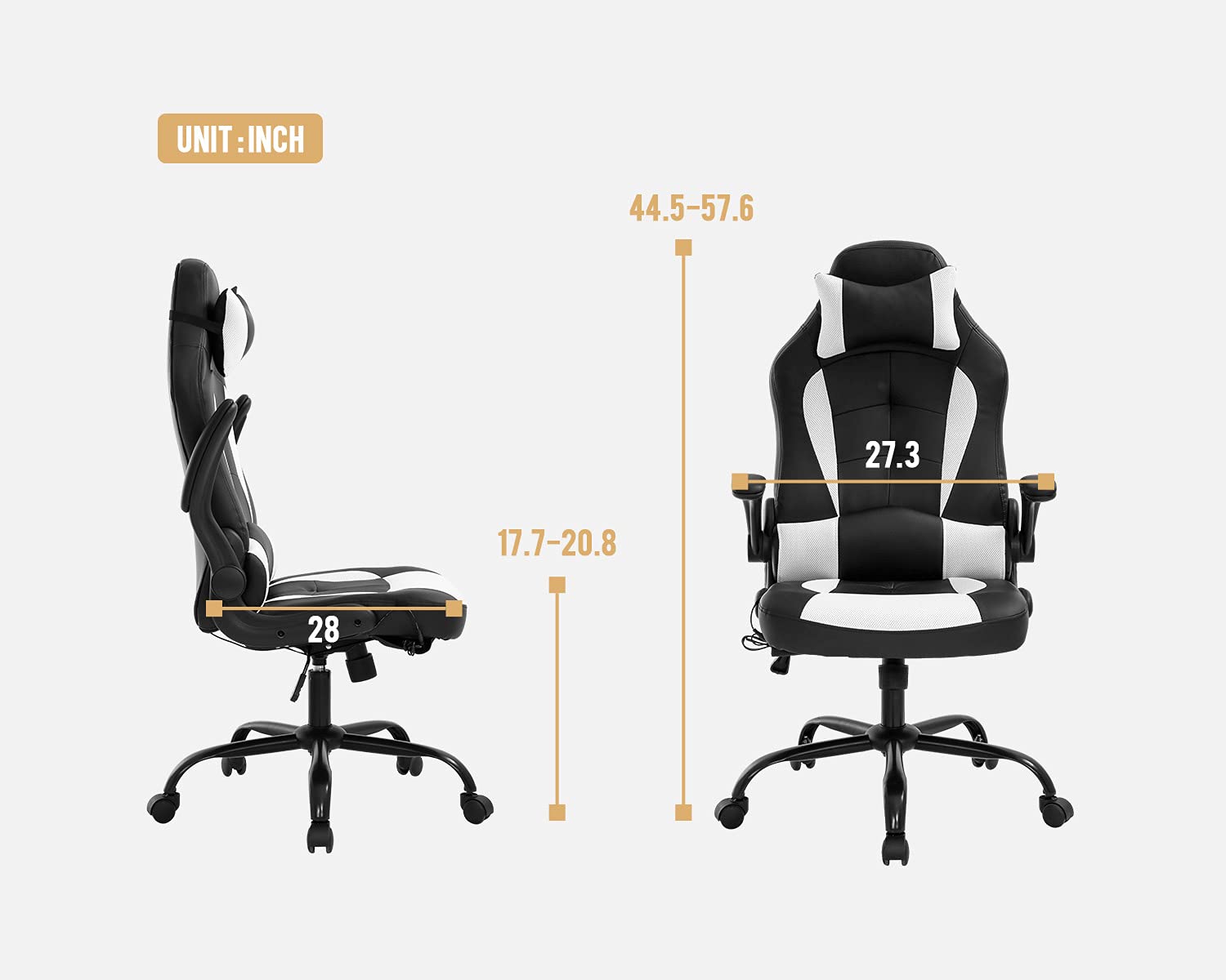 PC Gaming Chair Ergonomic Office Chair Computer Desk Chair with Armrests Headrest and Lumbar Support High Back PU Leather Executive Racing Chair for Home (White)