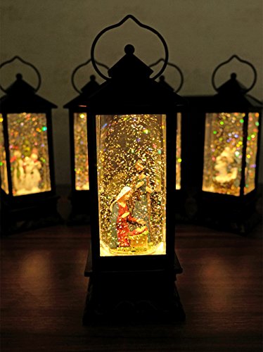 DRomance Lighted Water Lantern Glittering with Music USB & Battery Powered Singing Snow Globe for Kids, Nativity Water Snow Glitter Globe Lantern for Christmas Decoration,12 Inch Tall