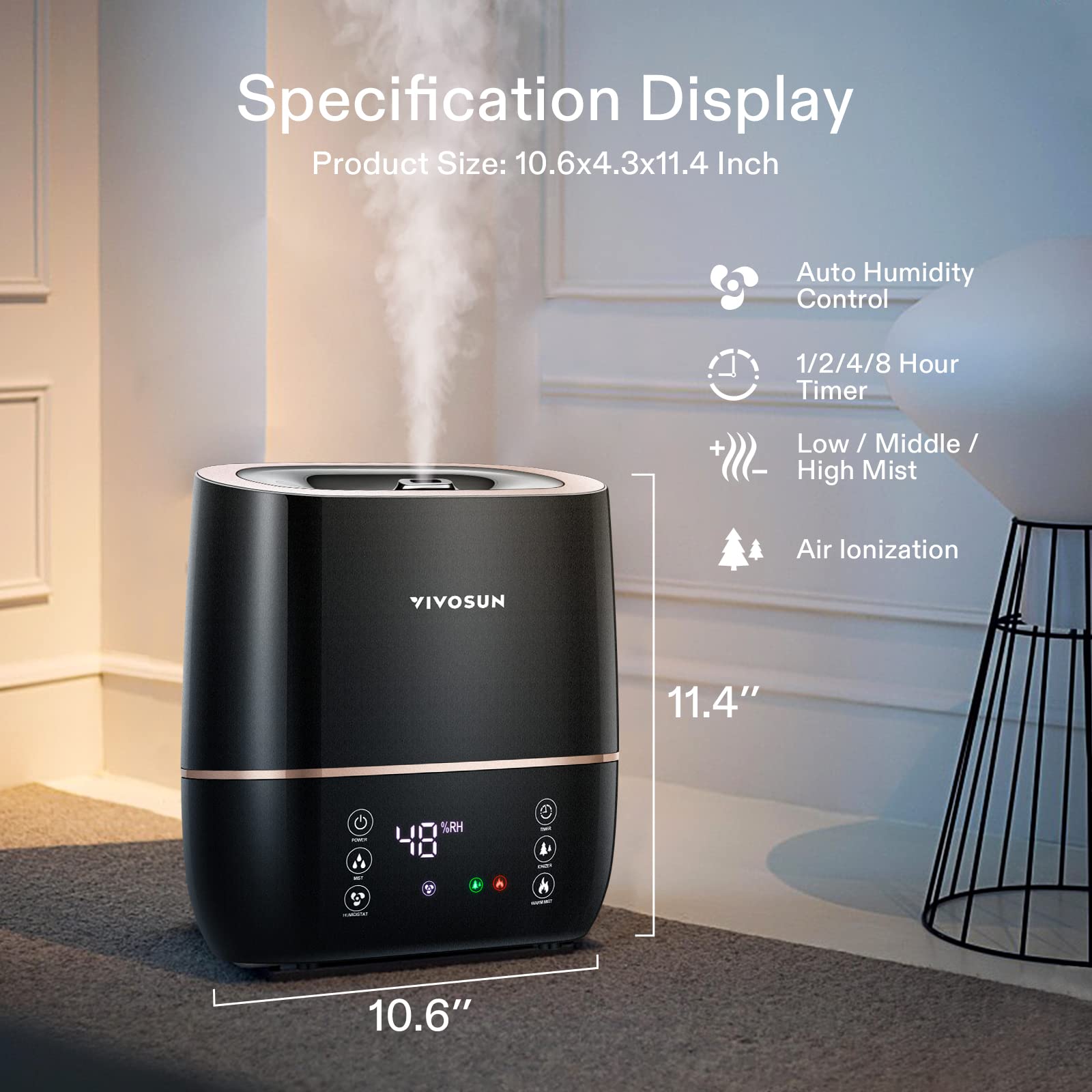 VIVOSUN 2-in-1 Warm and Cool Mist Humidifier, 5L Indoor Ultrasonic Air Humidifier with Essential Oil Tray for Bedrooms, Plants, Offices and Babies