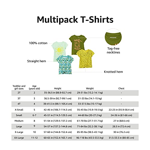 Amazon Essentials Girls' Short-Sleeve T-Shirt Tops-Discontinued Colors, Pack of 5, Pink/Orange/Blue, Medium