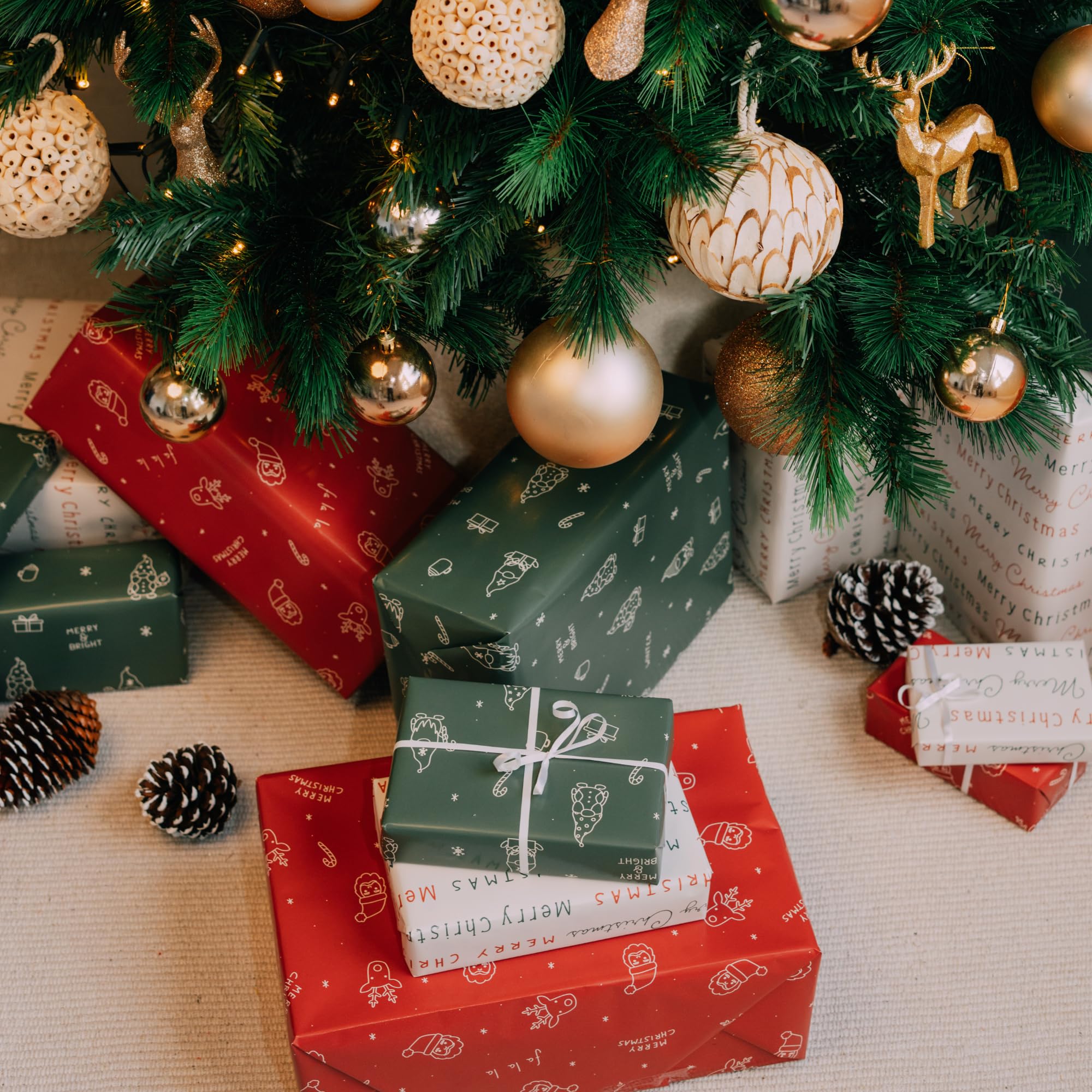 Beautiful Christmas Gift Wrapping Paper Rolls - Set of 3 Quality Paper Rolls With Cute Designs For Small & Medium Size Gifts - Add a Touch of Magic to Every Gift You Wrap - 17 in x 120 in Per Roll