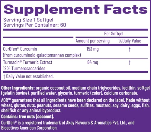 AOR, Curcumin Ultra, Premium supplement, Fast-Acting Joint Support, 60 Softgels (60 Servings)