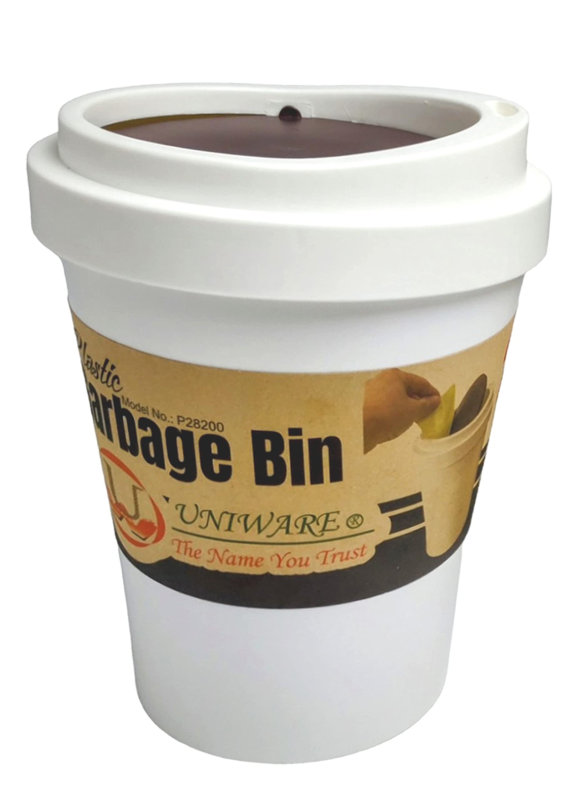 UNIWARE 2 LT Coffee Cup Mini Trash Can with Lid Countertop Trash Can for Desk Office Coffee Top, Swing Top Trash Bin (White)