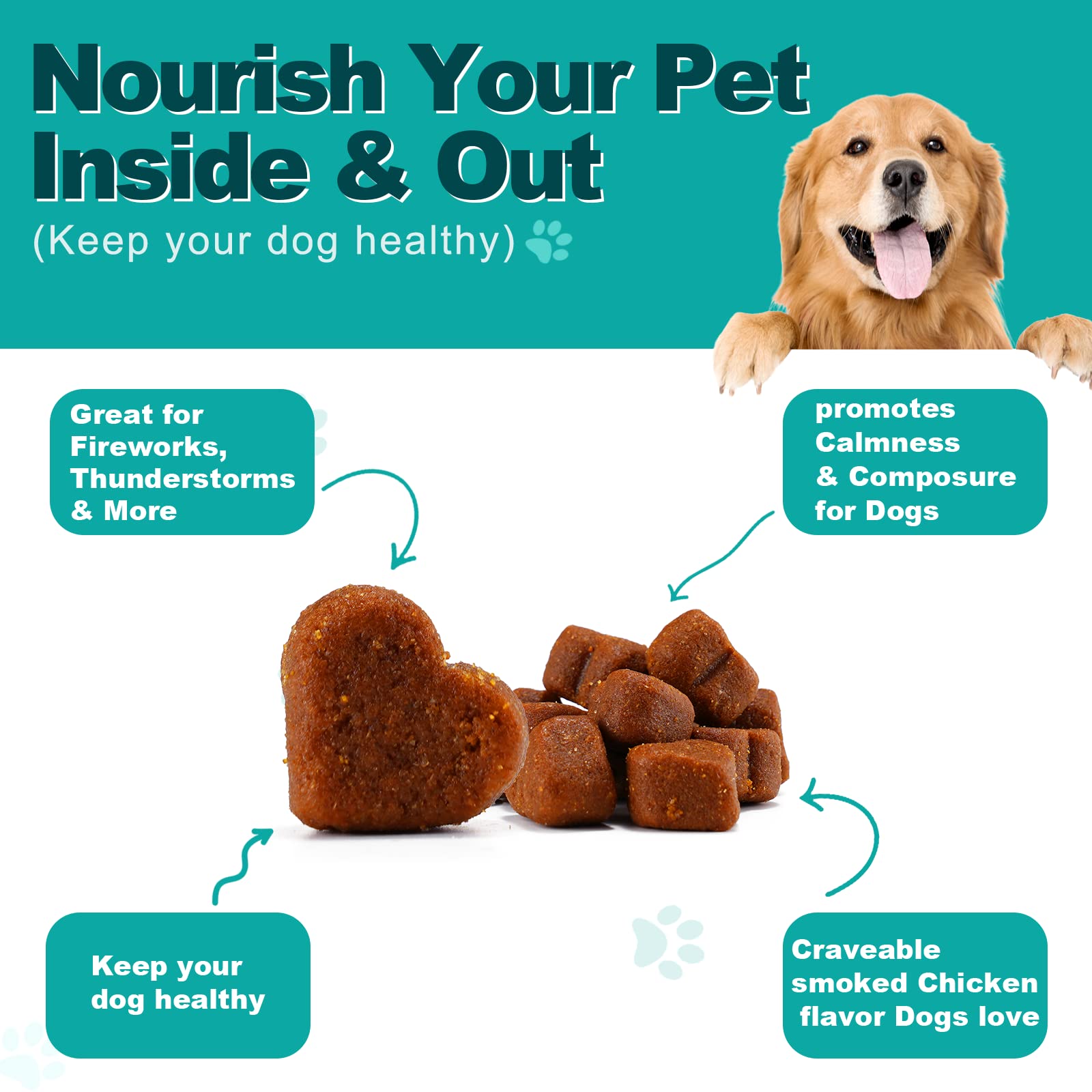 Bieyoc Calming Chews for Dogs, Pet Care Calming Chews for Dogs, Natural Ingredients Calming Dog Treats (Chicken)