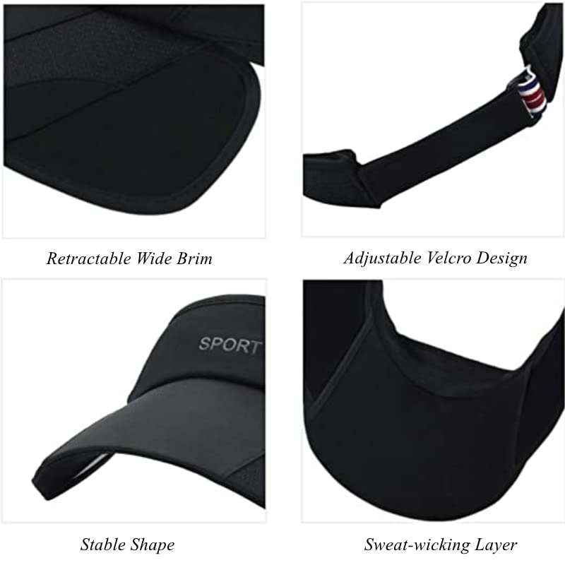 AJG Summer Sun Visor Hats for Women Retractable Brim Adjustable Sun Protection baseball Golf Tennis Cap (Black)