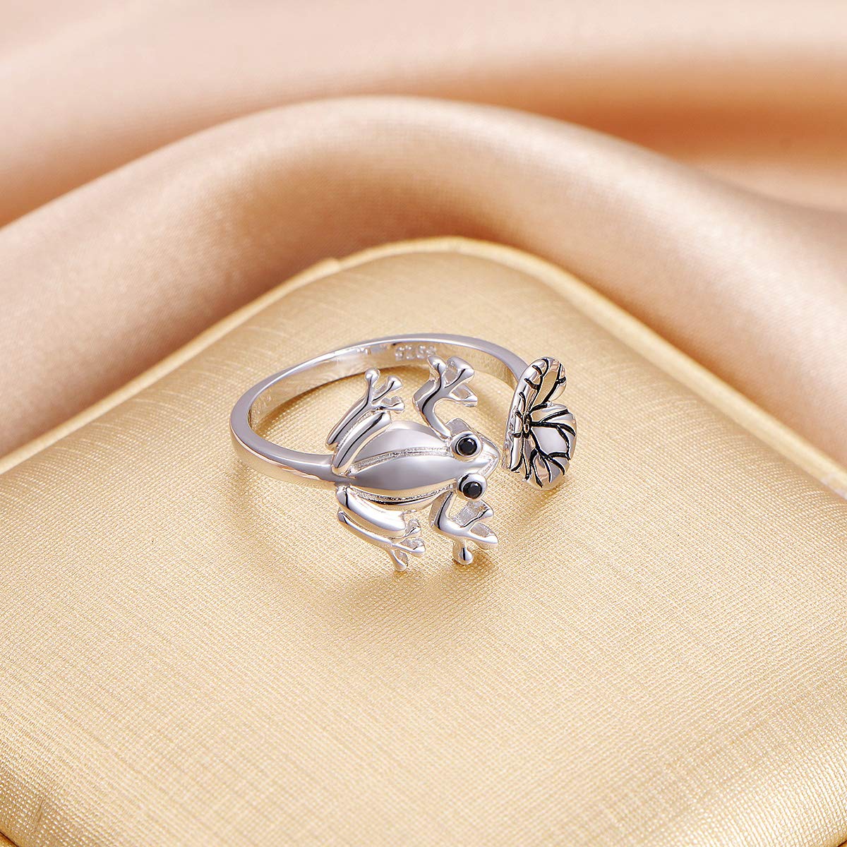 Alphm Frog Ring for Women S925 Sterling Silver Adjustable Wrap Open Spoon Lotus Leaf Heart Rings