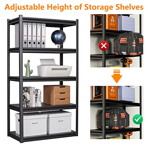 LISSIMO 5-Tier Heavy Duty Shelf, 63" H Metal Shelving Unit Load 2000LBS, Adjustable Storage Shelves for Garage,Bedroom,Office 18" D x 34" W x 63" H