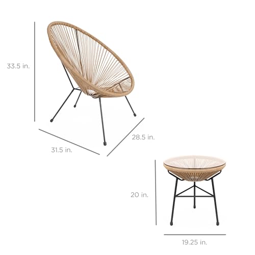 Best Choice Products 3-Piece Outdoor Acapulco All-Weather Patio Conversation Bistro Set w/Plastic Rope, Glass Top Table and 2 Chairs - Natural