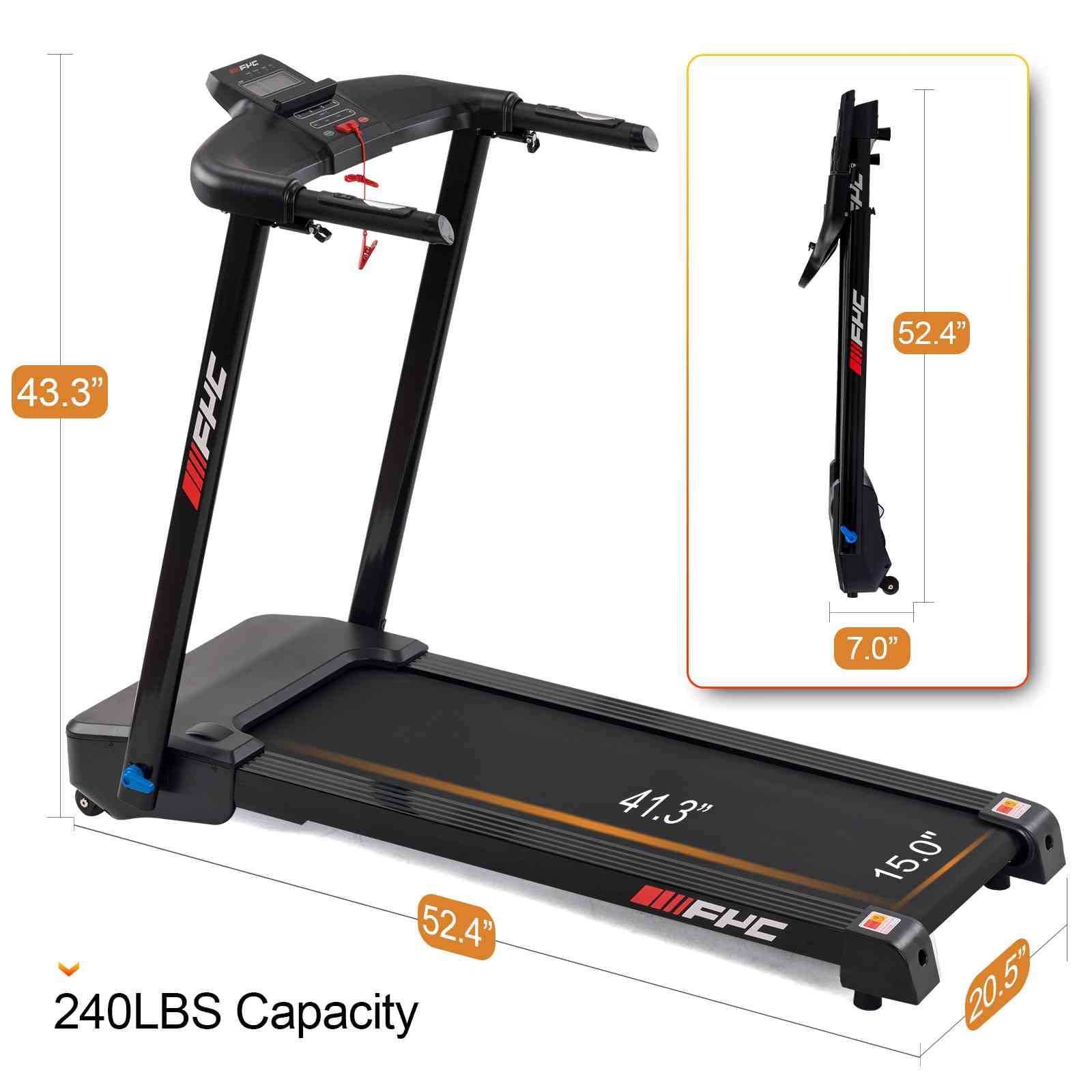 ATY 2.5 HP Folding Electric Treadmill with Display Screen for Home, Compact Running Machine w/Phone Holder & Safety Key, 240 LB Capacity, Jogging Walking Exercise Equipment, Black