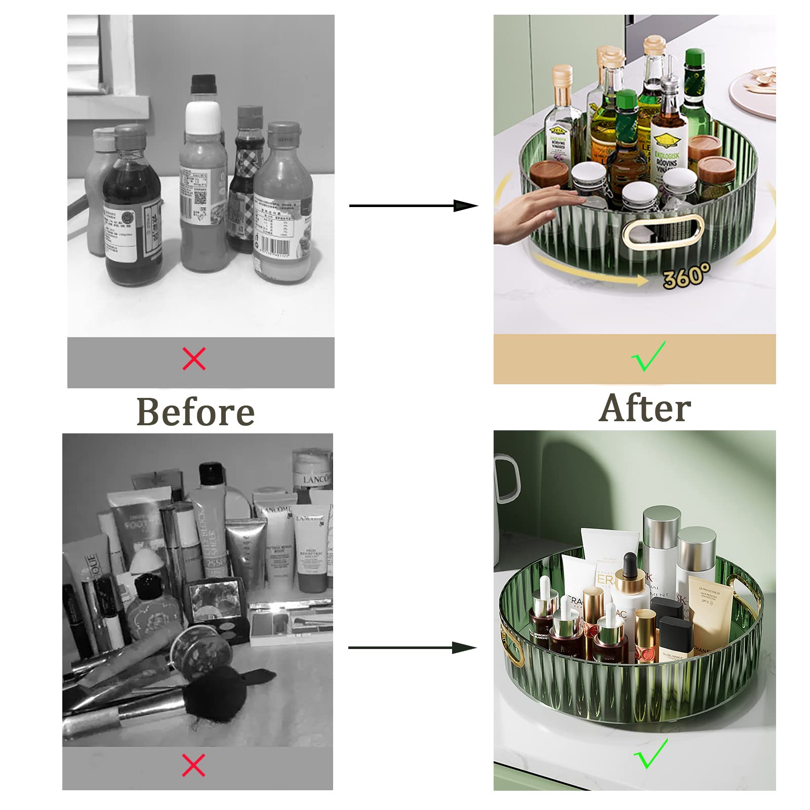 ANFENGLOU 360 °Rotating Lazy Susan Organizer Makeup Organizer, 9Inch Green Perfume Skincare Organizers for Dresser, Vanity Tray, Bathroom Counter Organizer