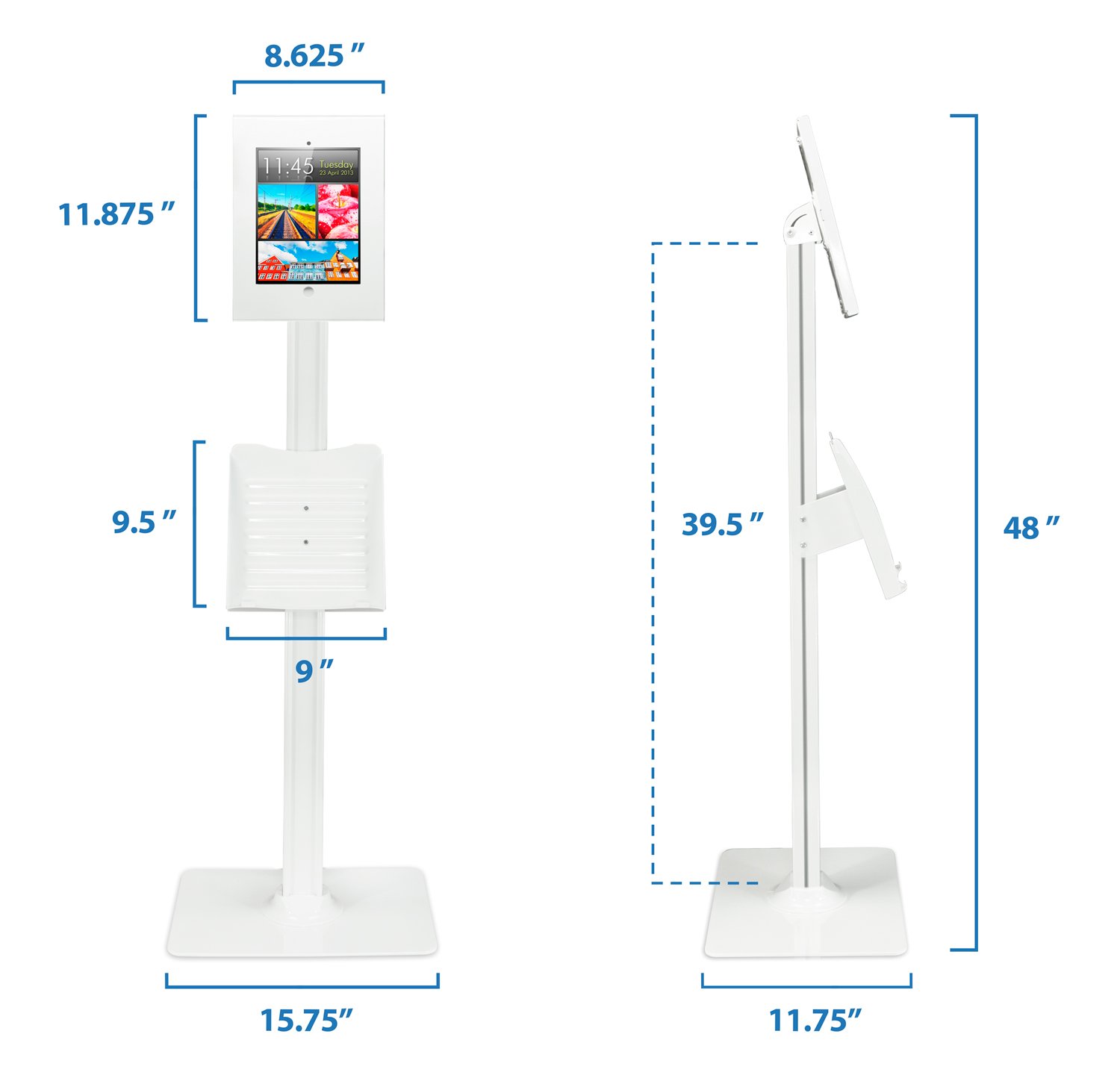 Mount-It! Anti-Theft iPad Floor Stand | Contact-Less iPad Floor Kiosk | Adjustable Locking Secure iPad Floor Mount with Document Tray for iPad 10.2 and 10.5, White