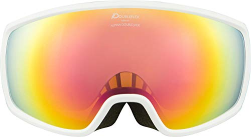 ALPINA Mirrored, Constrast-Enhancing & Anti-fog OTG Ski & Snowboard Goggles For Men & Women, DOUBLE JACK Q-LITE, white matt, one size