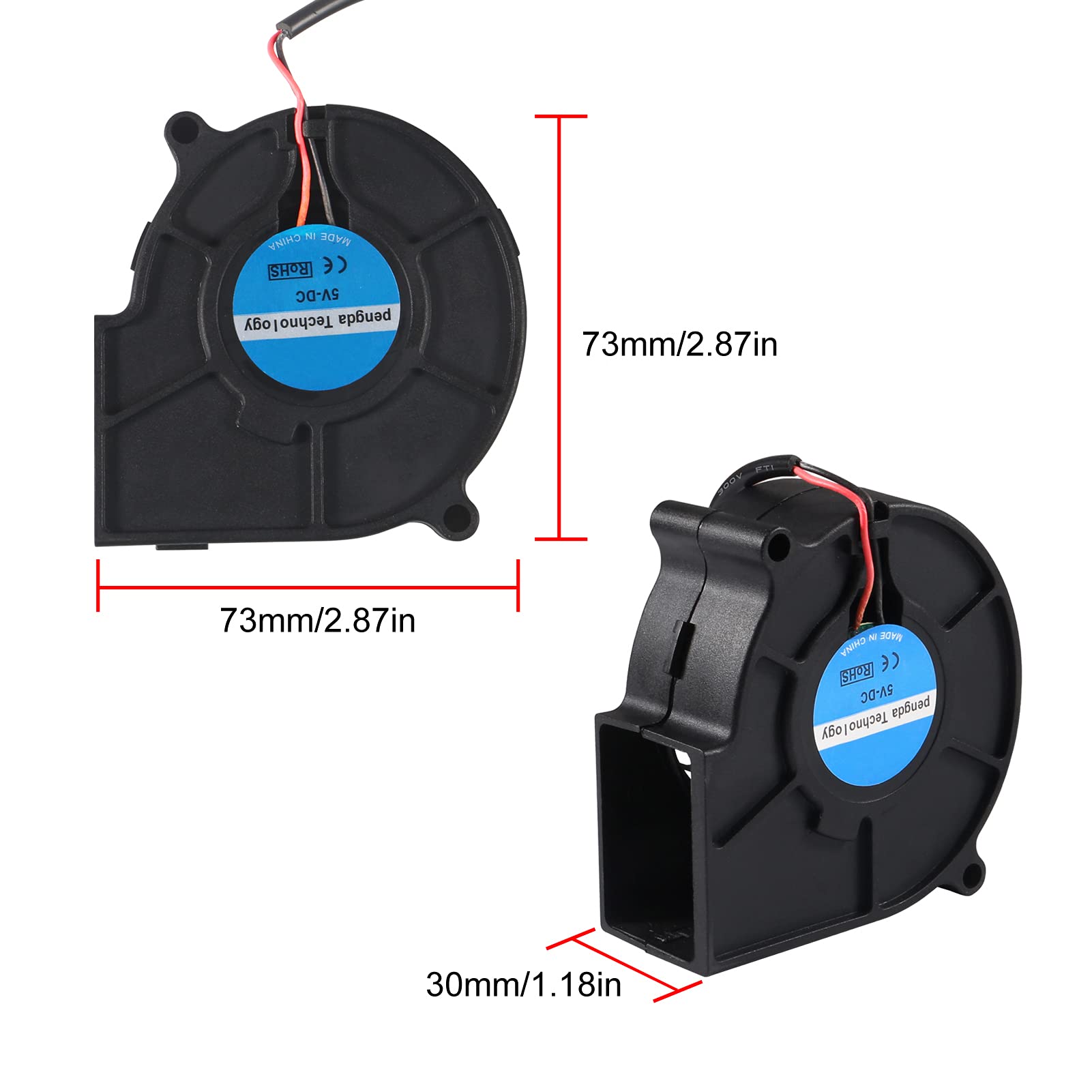 Aoicrie 7530 Blower Fan,75mm Blower Fan, 75mm x 30mm 5V Dual Ball Bearing DC Brushless Cooling Blower Fan (1)