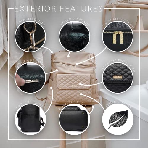 Monaco Large Diaper Bag Backpack by Luli Bebe - Designer Modern Vegan Leather Stylish Baby Backpack Diaper Bag for Mom, Multipurpose, Roomy, with Changing Pad (Pearl White)