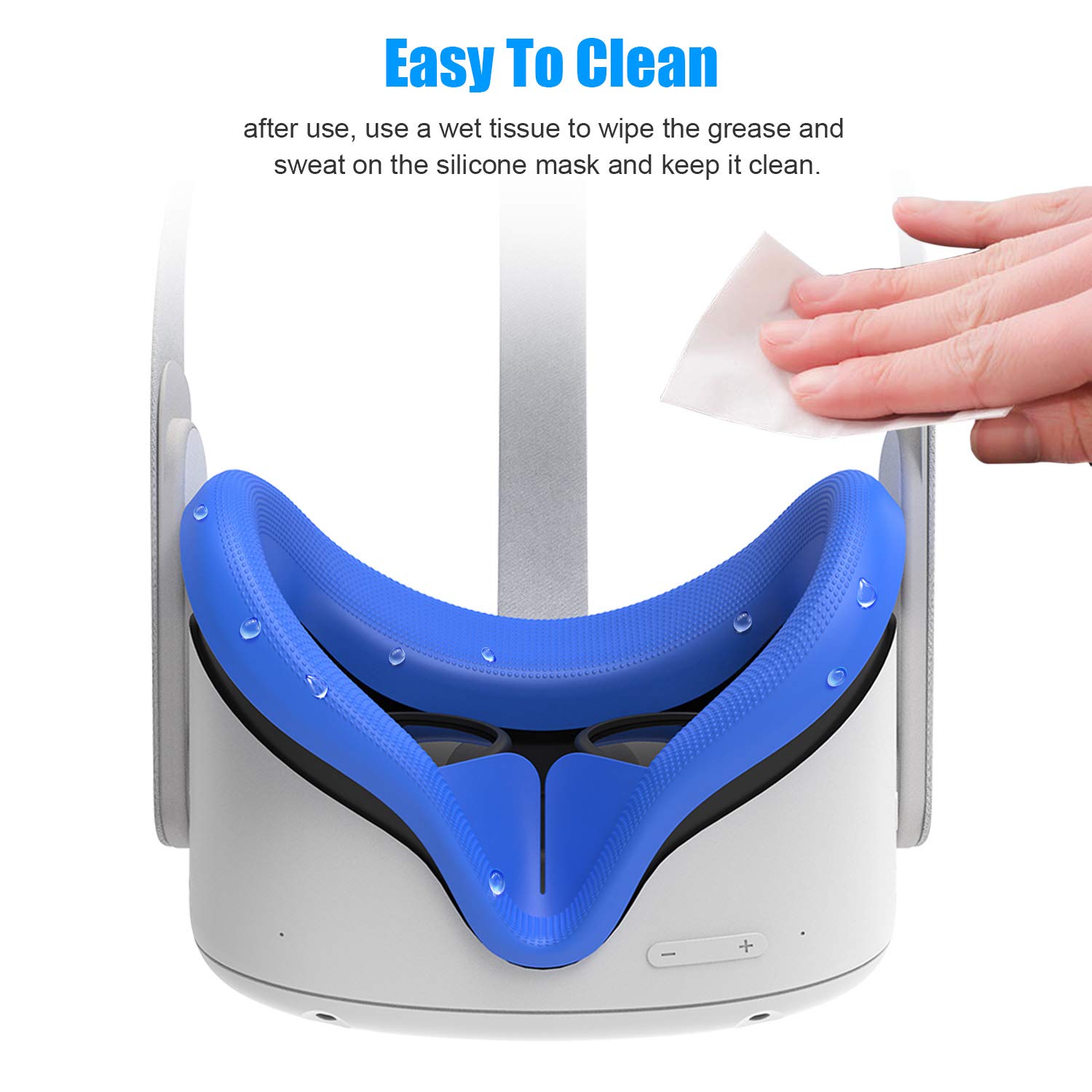 LEABBY 2Pcs VR Silicone Face Cover Compatible with Oculus Quest 2,Light-Thin VR Face Pads,Waterproof Anti-Dirty Replacement Facial Cushion VR Pads Accessories (Black+Blue)