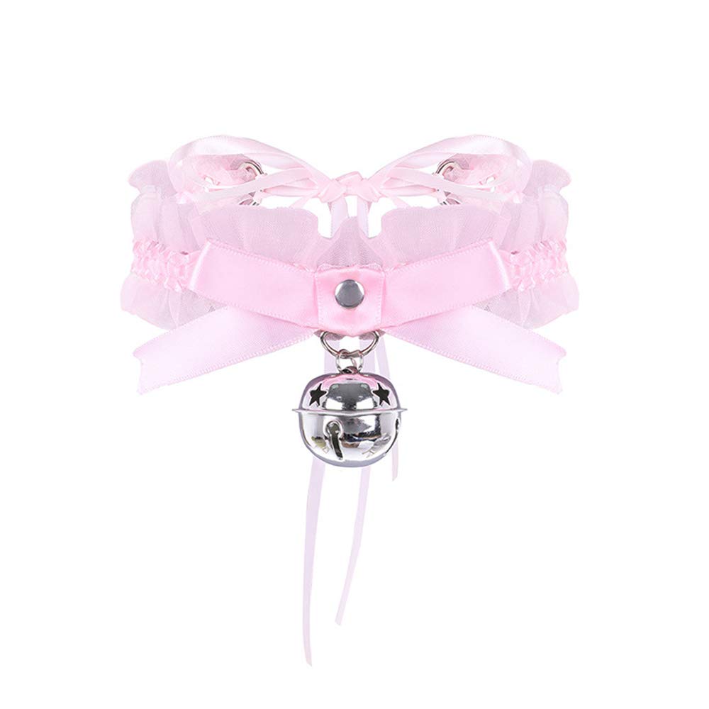 AOTENG STAR Pink Bell Choker Collar Necklace Lolita Bow Collar Cat Cosplay Kitty Velvet Collars